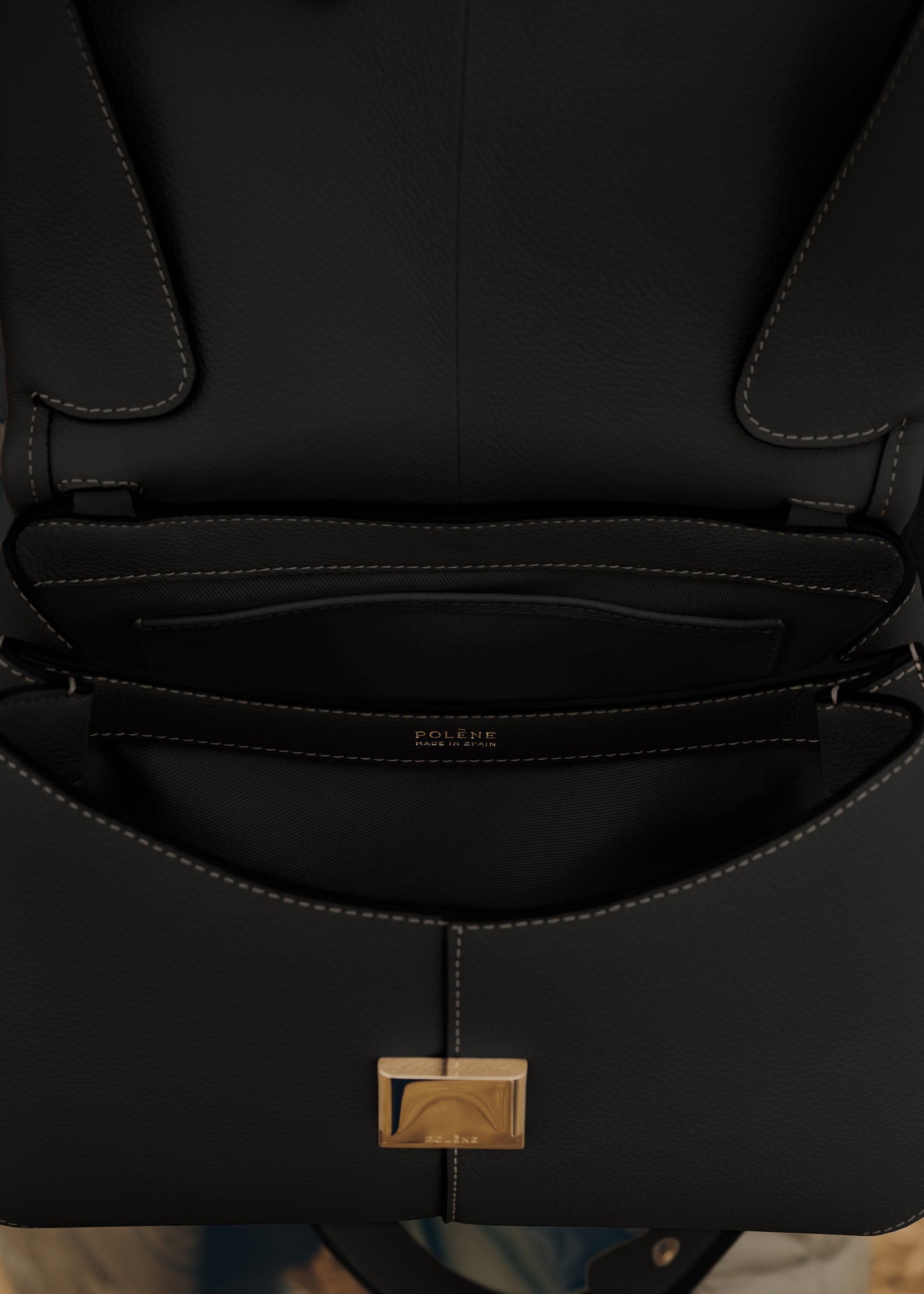 Polène | Bag - Mokki - Textured Black with Ecru Stitching